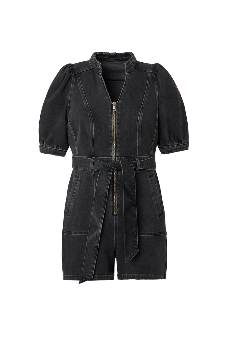 Washed Black Zip Detail Denim Playsuit Scamp & Dude