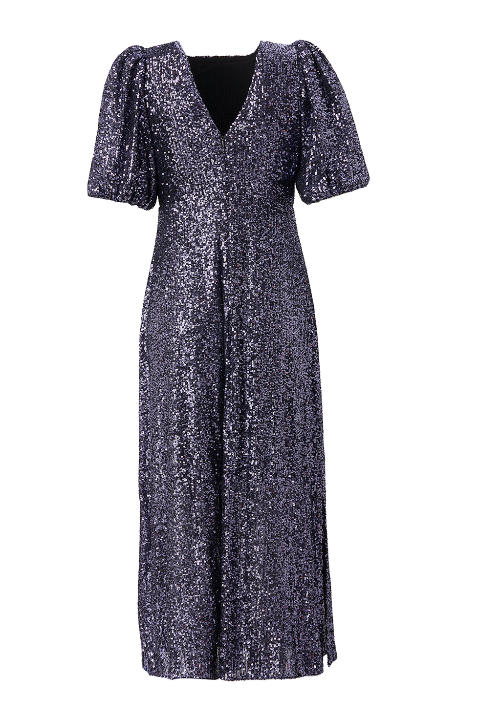 Navy Sequin Puff Sleeve Midi Dress Scamp & Dude