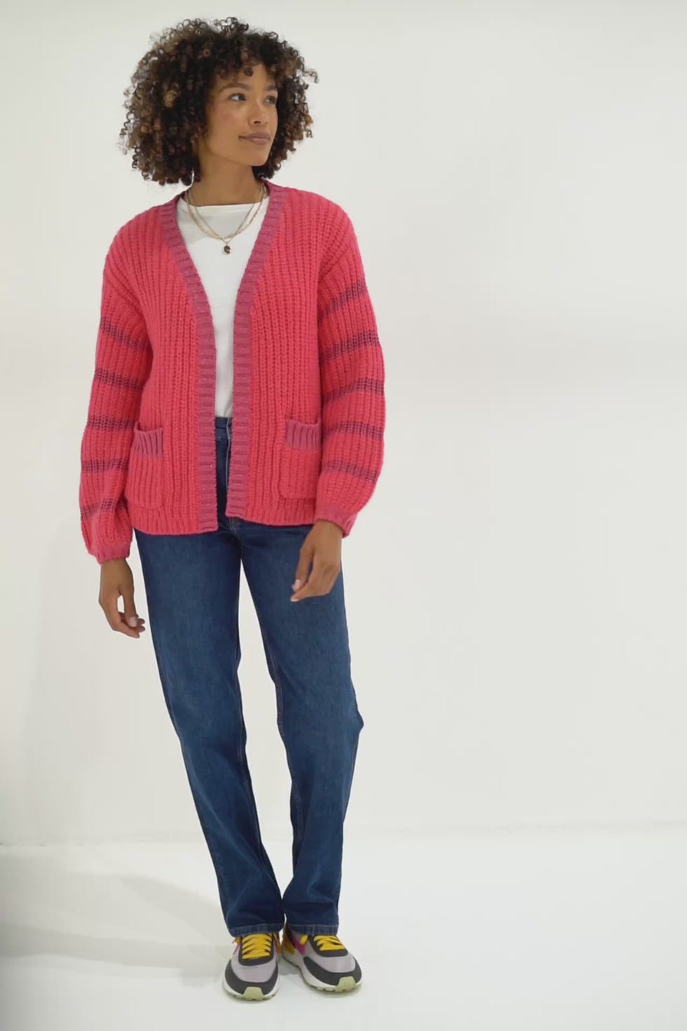 Coral with Pink Metallic Stripe Edge to Edge Cardigan Scamp & Dude