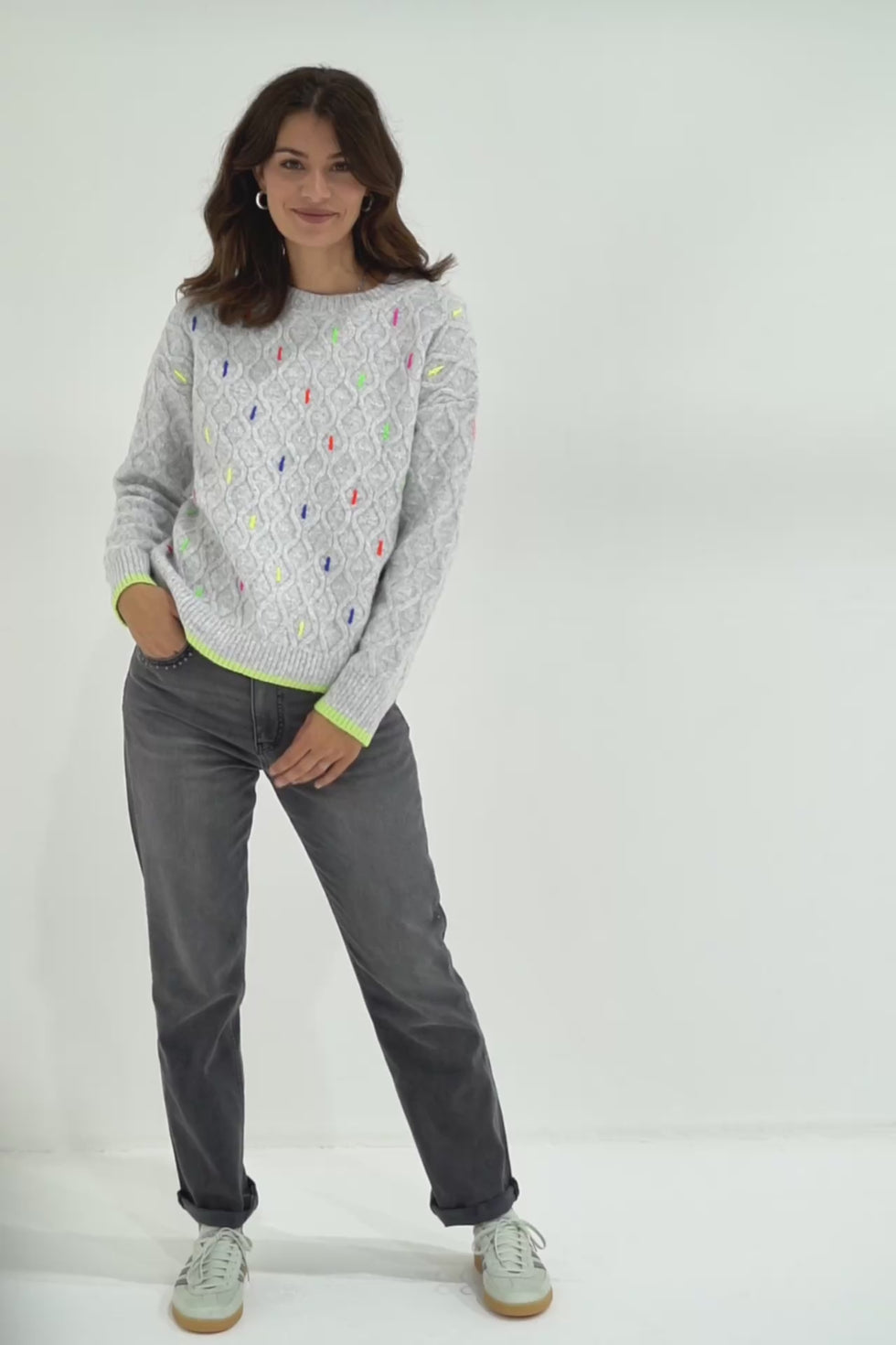 Grey with Neon Rainbow Fleck Cable Knit Jumper Scamp & Dude