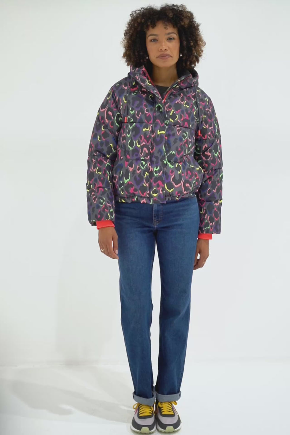 Grey with Rainbow Shadow Leopard Short Puffer Coat Scamp & Dude